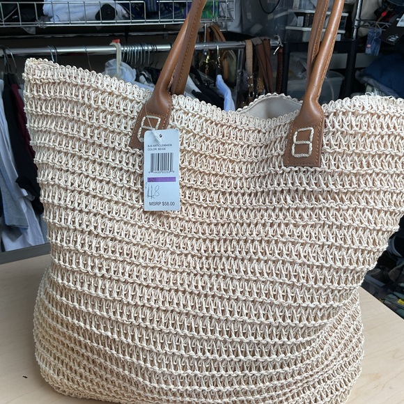 Straw Studios | Bags | Straw Studios Cream And Tan Woven Tote Bag ...